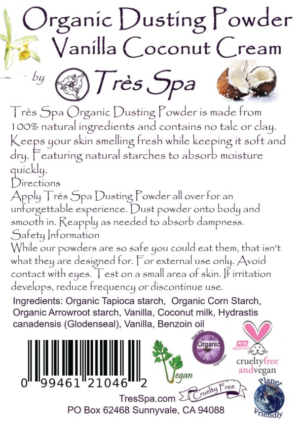 Vanilla Coconut Cream Organic Dusting Powder - Tres Spa Store
